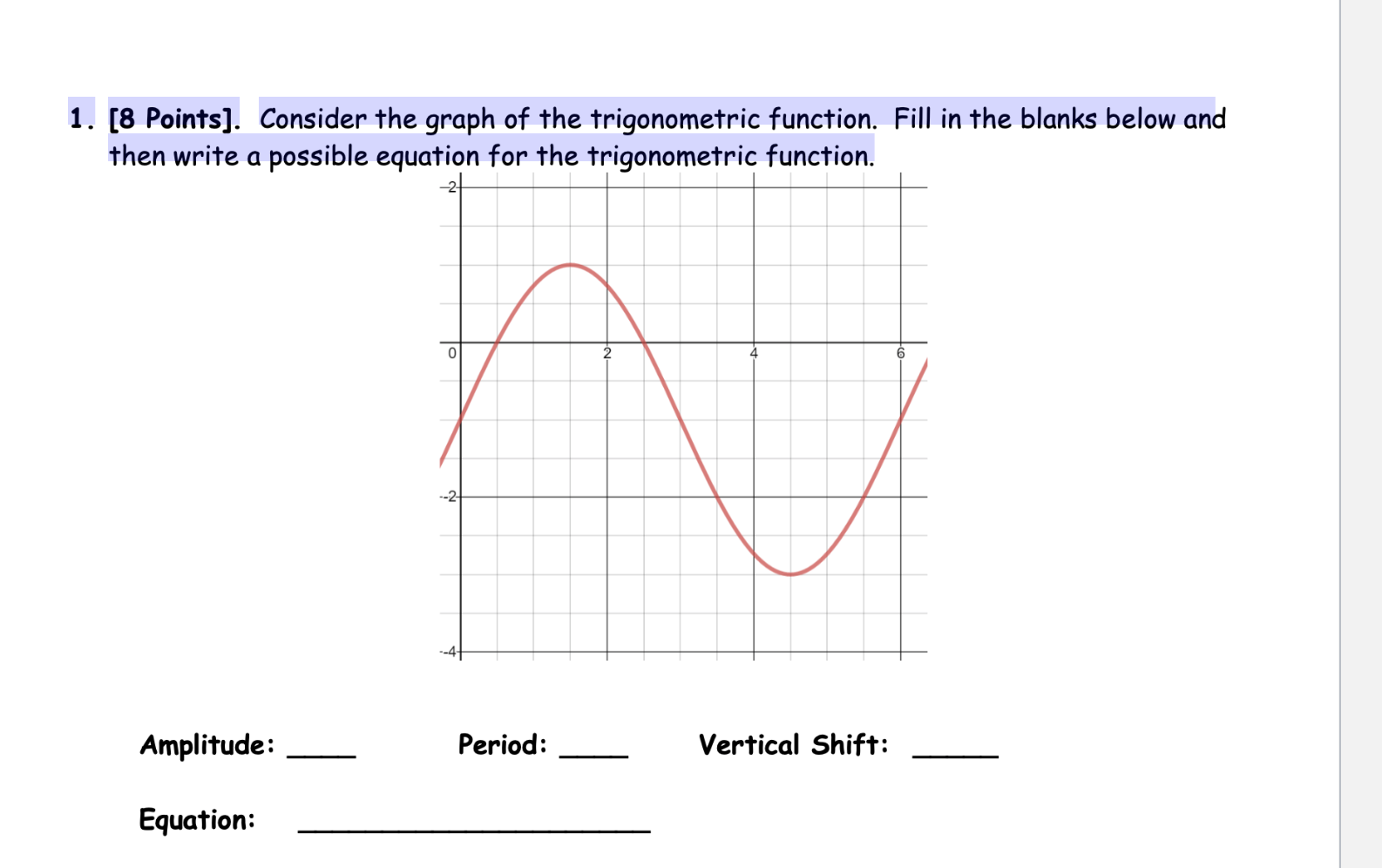 Solved 1. [8 Points). Consider the graph of the | Chegg.com