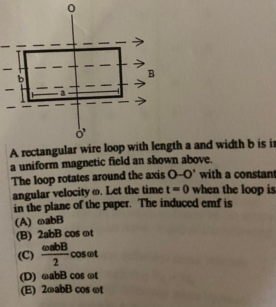 Solved o 1 B b - MA O A rectangular wire loop with length a | Chegg.com