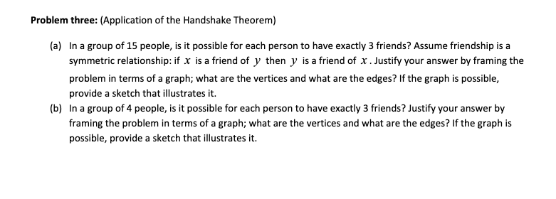 Solved Problem three: (Application of the Handshake Theorem) | Chegg.com