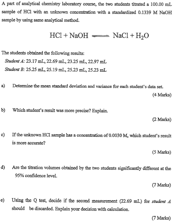 Solved A part of analytical chemistry laboratory course, the | Chegg.com