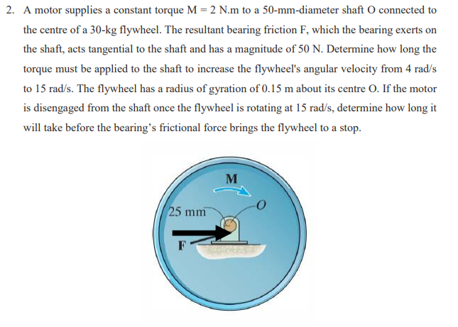 Solved 2. A motor supplies a constant torque M = 2 N.m to a | Chegg.com