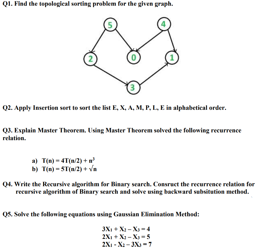 Solved Q1. Find the topological sorting problem for the | Chegg.com