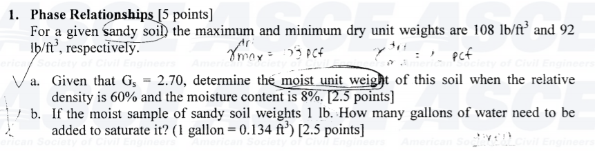 Solved 1. Phase Relationships (5 points] For a given sandy | Chegg.com