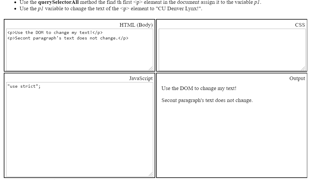 Solved Use the querySelectorAll method the find th first | Chegg.com