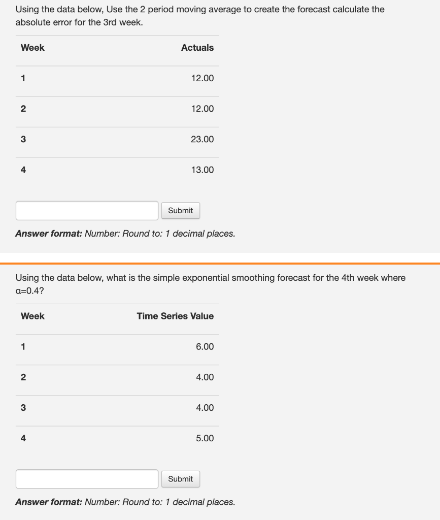 Solved Using the data below, Use the 2 period moving average | Chegg.com