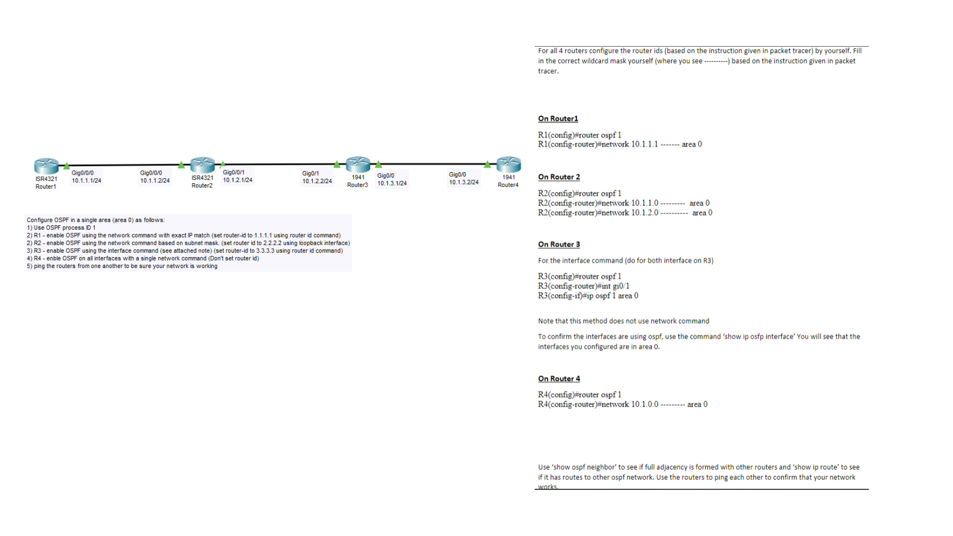 Solved For all 4 ﻿routers configure the router ids (based on | Chegg.com