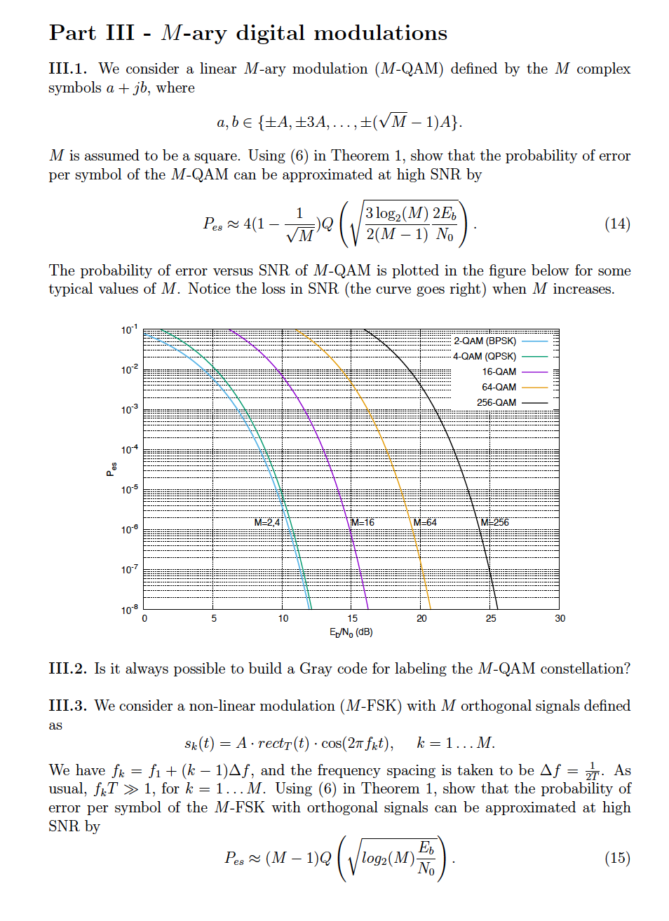Part III M-ary digital modulations III.1. We consider | Chegg.com