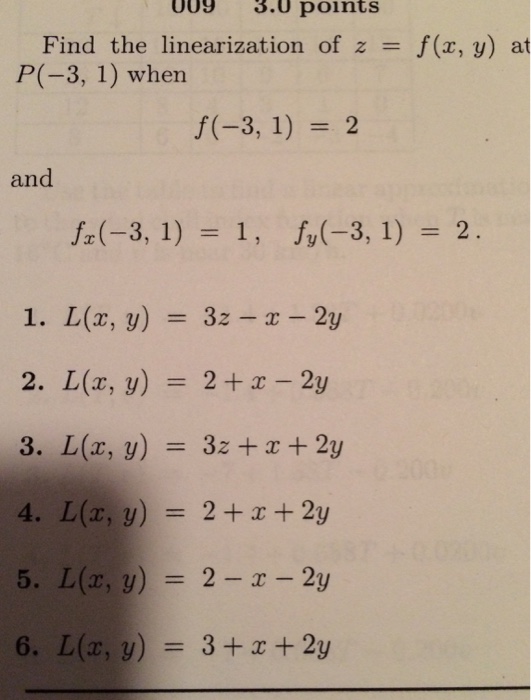 Solved Find The Linearization Of Z F X Y At P 3 1