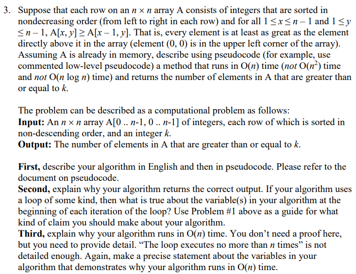 Solved Suppose that each row on an n×n array A consists of | Chegg.com