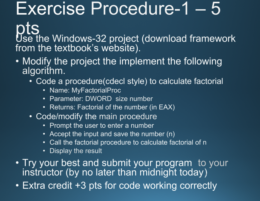Solved - Exercise Procedure-1 – 5 pts Use the Windows-32 | Chegg.com