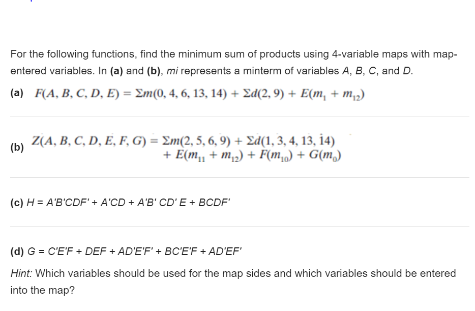 Solved For The Following Functions Find The Minimum Sum Of 2548