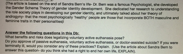 Solved (The article is based on the end of Sandra Bem's | Chegg.com