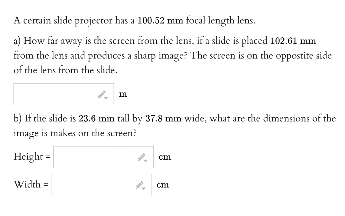 Solved A certain slide projector has a 100.52 mm focal | Chegg.com