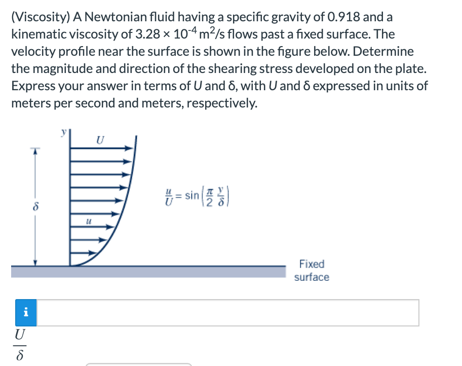 Solved (Viscosity) A Newtonian fluid having a specific | Chegg.com