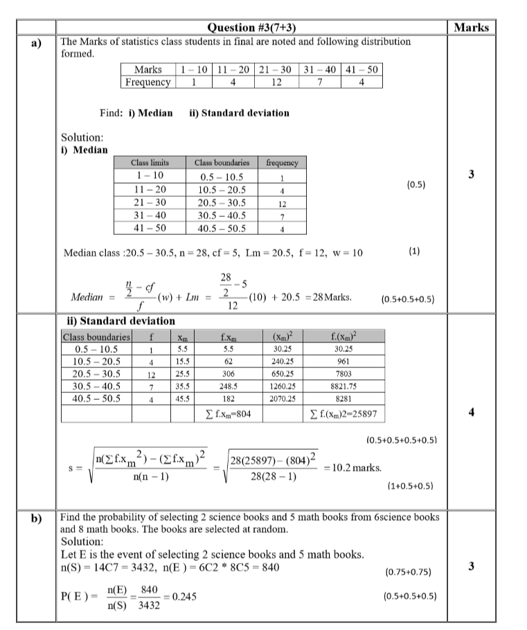 Solved Marks a) Question #3(7+3) The Marks of statistics | Chegg.com