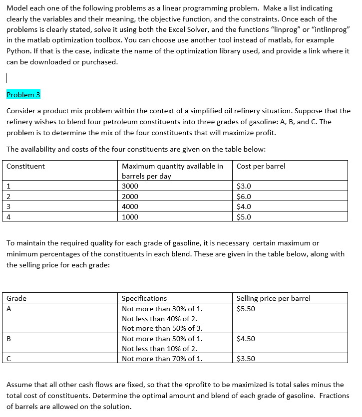 Solved Model each one of the following problems as a linear | Chegg.com