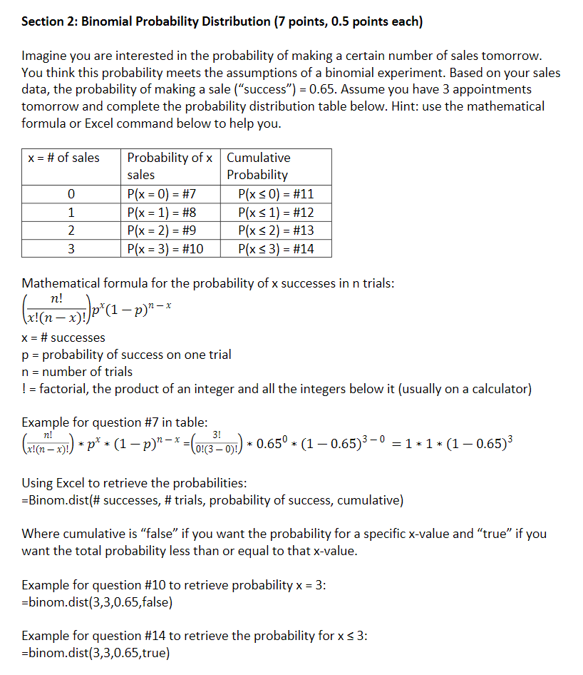 Solved Section 2: Binomial Probability Distribution (7 | Chegg.com