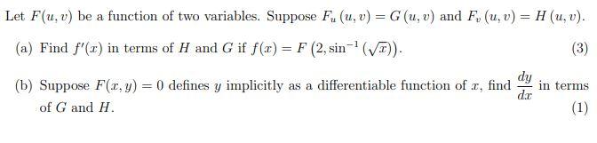 Solved Let F(u, v) be a function of two variables. Suppose | Chegg.com