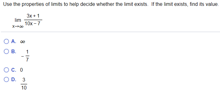 Solved Use the properties of limits to help decide whether | Chegg.com