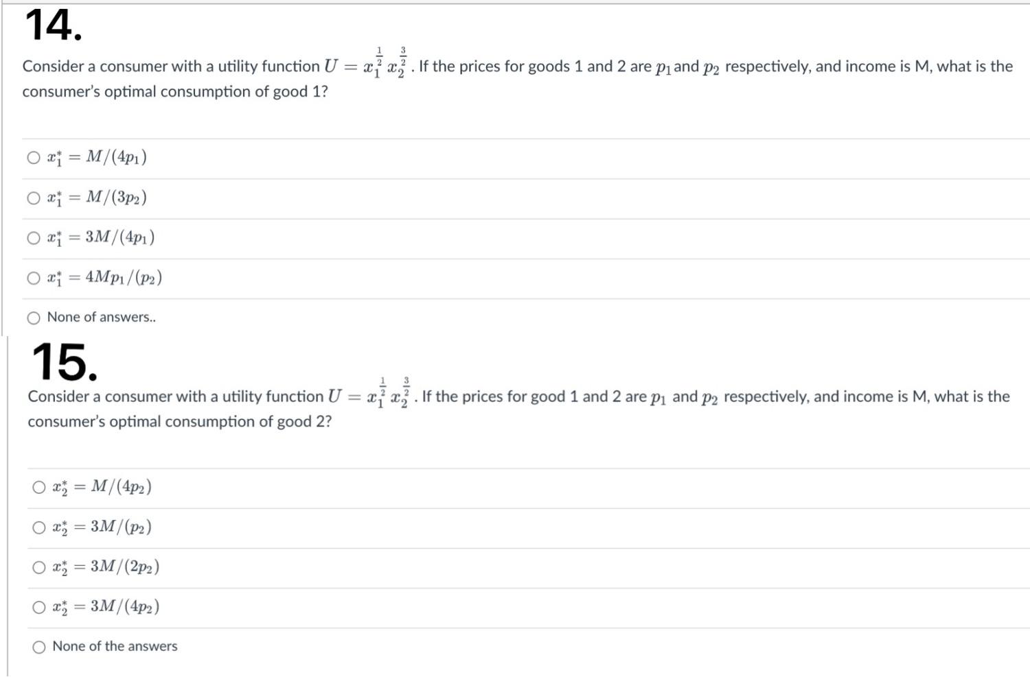 Solved Consider a consumer with a utility function | Chegg.com