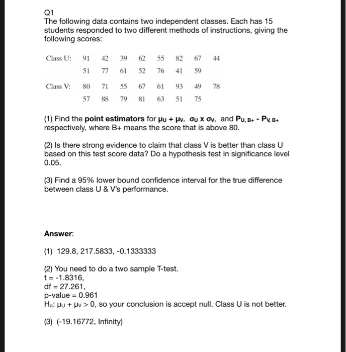 Solved Q1 The following data contains two independent | Chegg.com