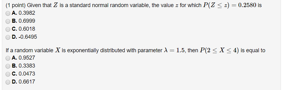 Solved (1 point) Given that Z is a standard normal | Chegg.com