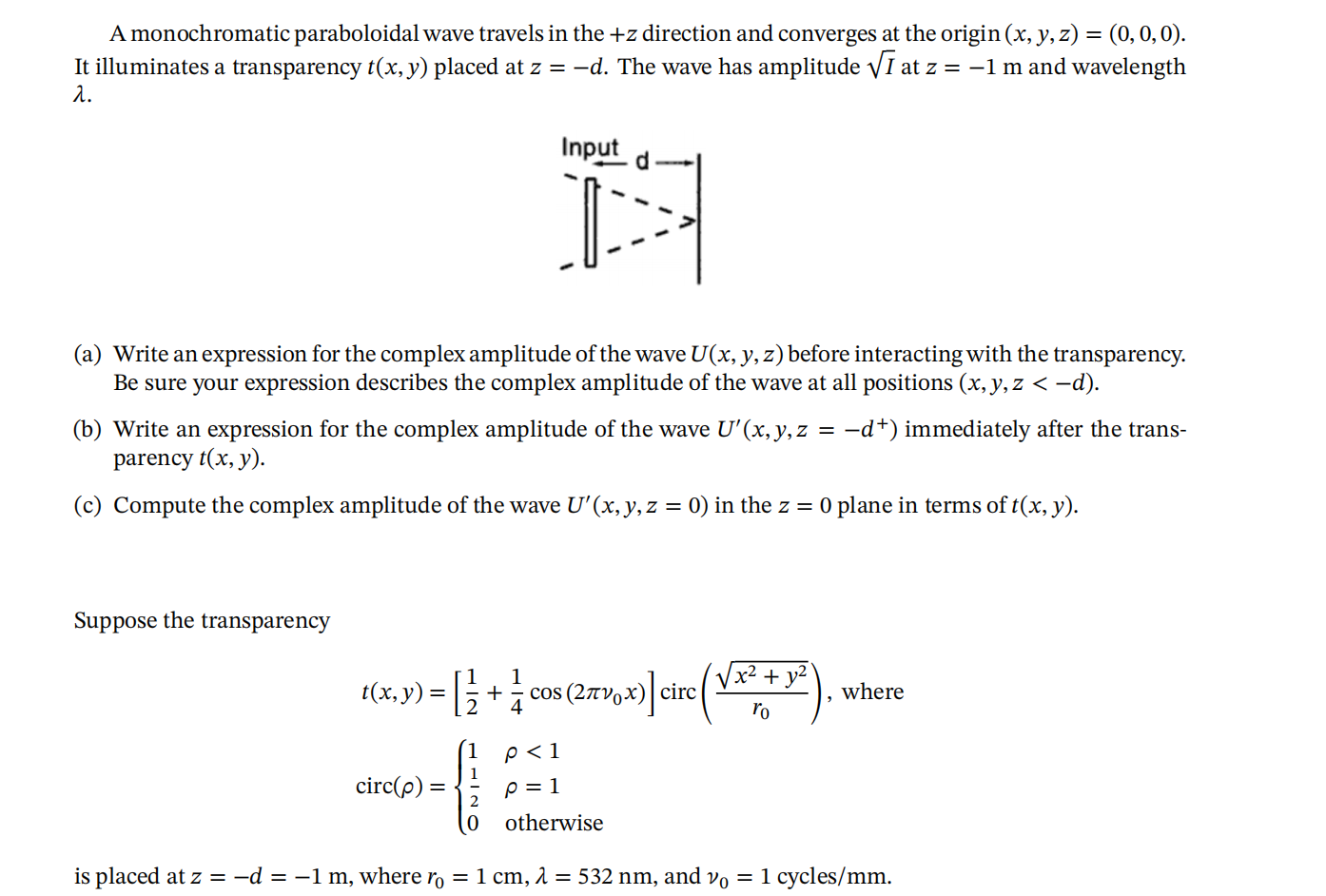 A monochromatic paraboloidal wave travels in the +z | Chegg.com