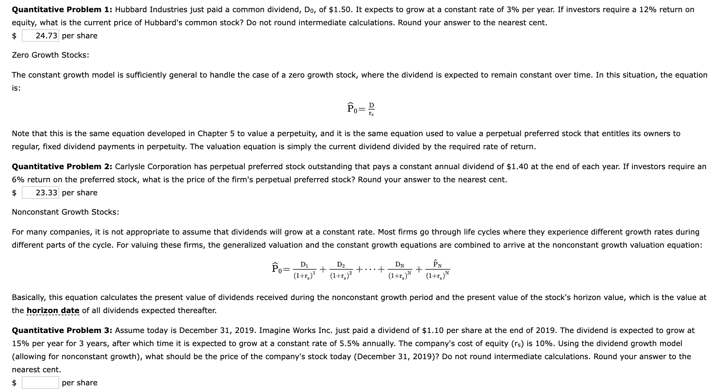 Solved Quantitative Problem 1: Hubbard Industries just paid | Chegg.com