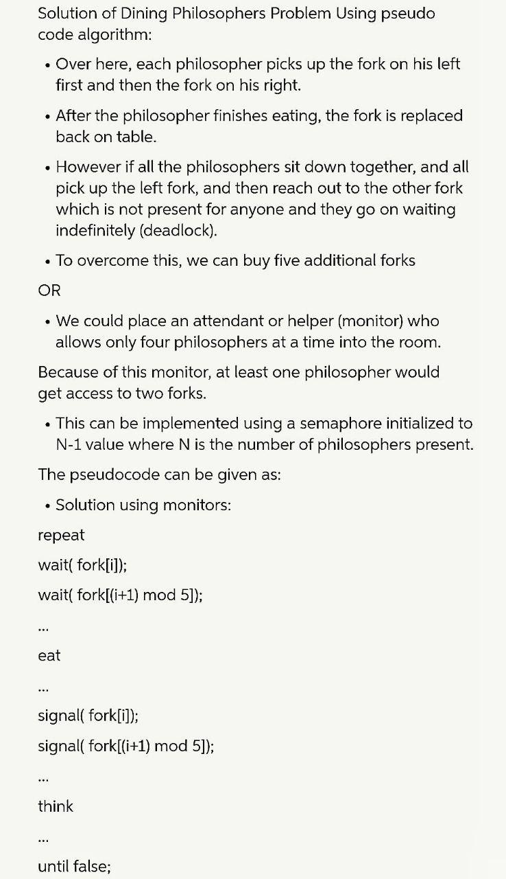 Solved Solution of Dining Philosophers Problem Using pseudo | Chegg.com
