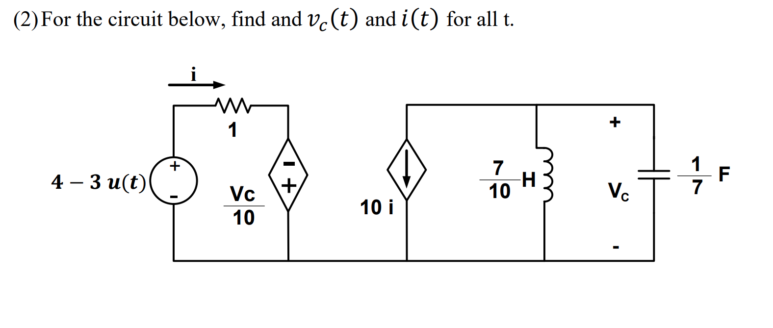 Solved (2) For the circuit below, find and vc(t) and i(t) | Chegg.com