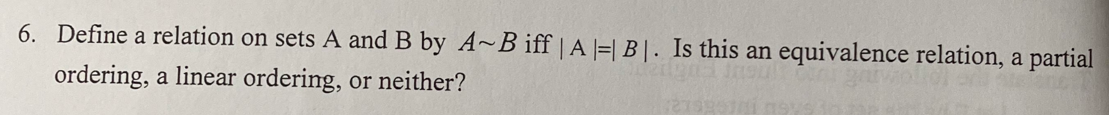 Solved Define a relation on sets A and B ﻿by A∼B ﻿iff | Chegg.com