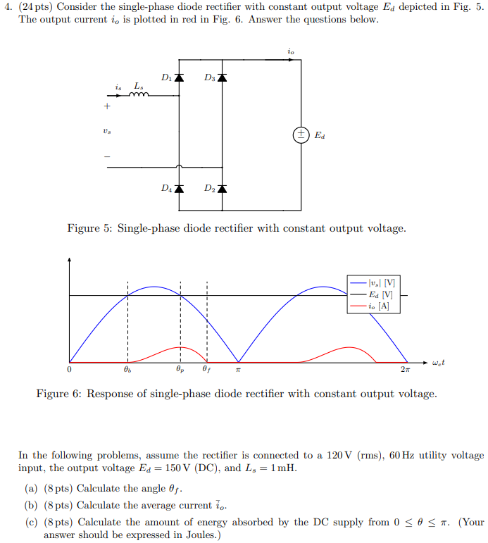 Solved 4. (24 pts) Consider the single-phase diode rectifier | Chegg.com Solved 4. (24 pts) Consider the single-phase diode rectifier | Chegg.com