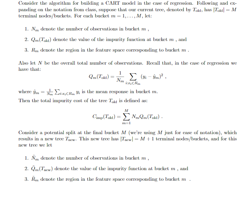 Consider the algorithm for building a CART model in | Chegg.com