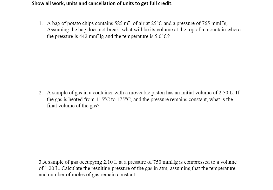 Solved Show all work, units and cancellation of units to get | Chegg.com