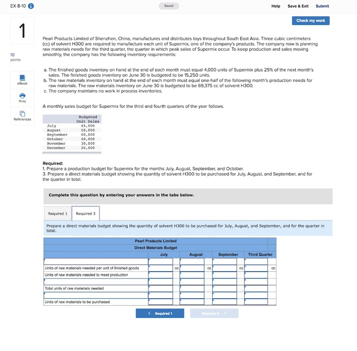 Solved EX 8-10 6 Swed Help Save & Exit Submit Check my work | Chegg.com