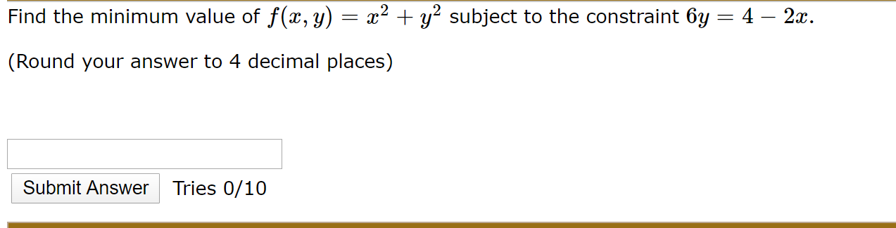 Solved Find the minimum value of f(x, y) = x2 + y2 subject | Chegg.com