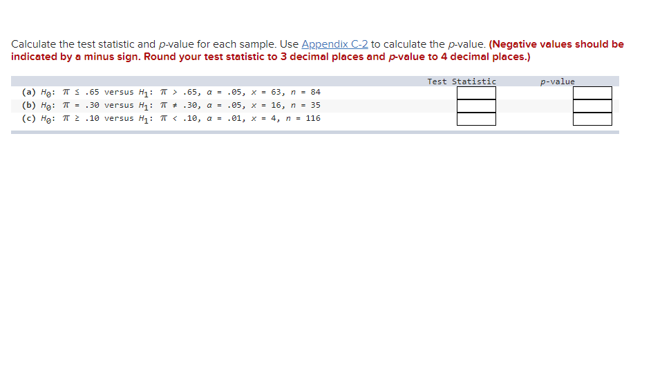 Solved Calculate the test statistic and p-value for each | Chegg.com