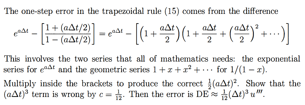 The one-step error in the trapezoidal rule (15) comes | Chegg.com
