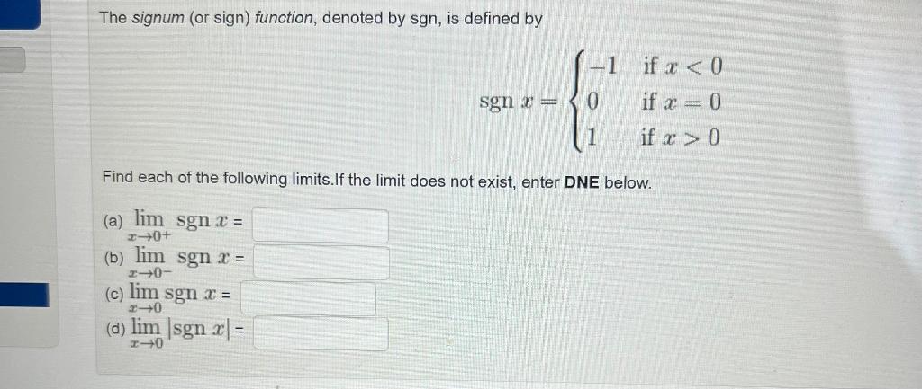 Solved The signum (or sign) function, denoted by sgn, is | Chegg.com