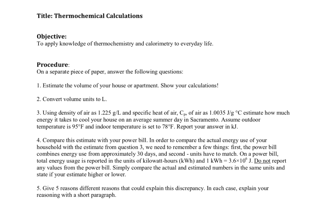 Solved Title: Thermochemical Calculations Objective: To | Chegg.com