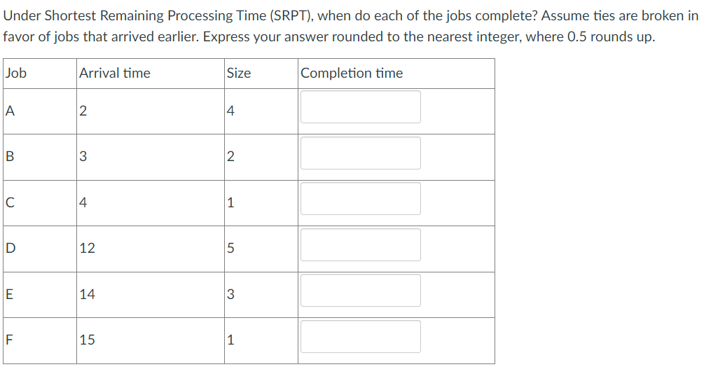 Solved Under Shortest Remaining Processing Time (SRPT), when | Chegg.com