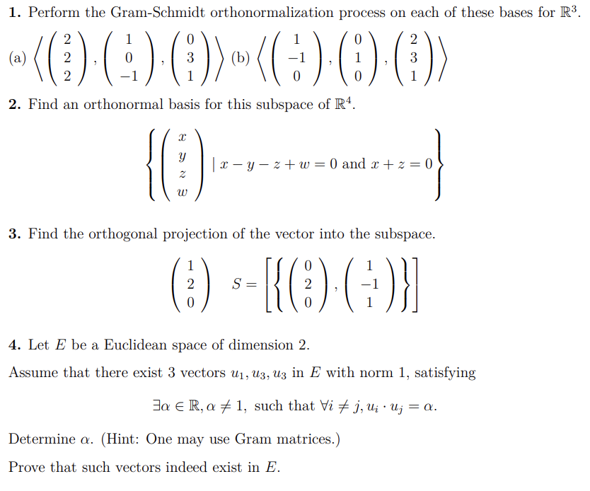 Solved Perform the Gram-Schmidt orthonormalization process | Chegg.com