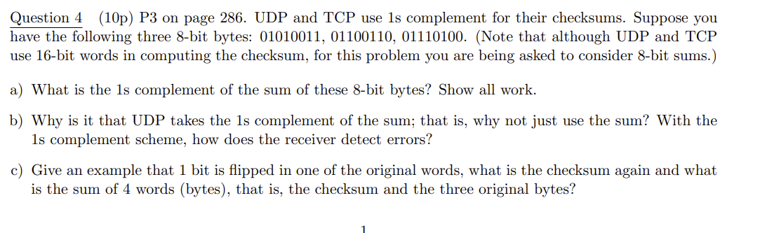 Solved Question 4 (10p) P3 on page 286. UDP and TCP use 1s | Chegg.com