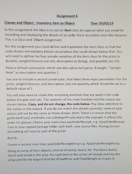 Solved Assignment 6 Classes and Object- Inventory Item as | Chegg.com