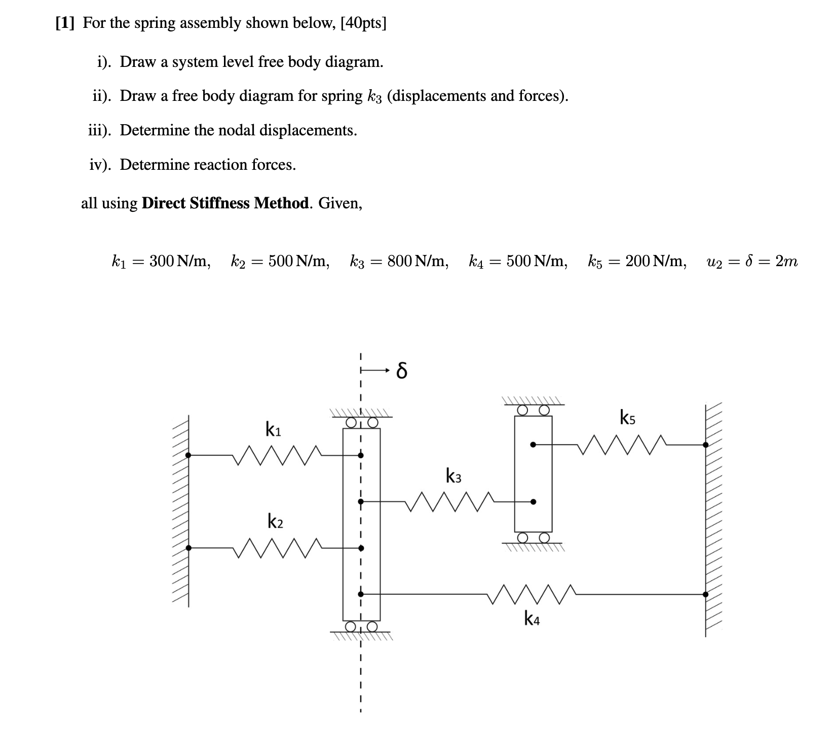 Solved [1] ﻿For the spring assembly shown below, [40pts]i). | Chegg.com