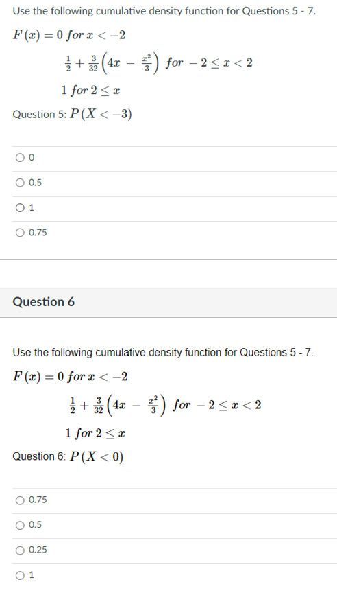 Solved 3 Use the following cumulative density function for | Chegg.com