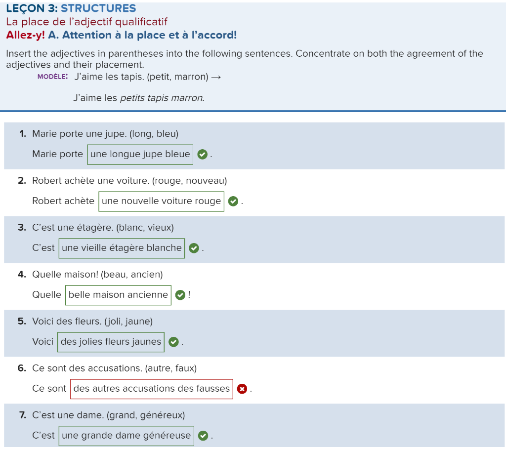 LEÇON 3: STRUCTURES La place de l'adjectif | Chegg.com