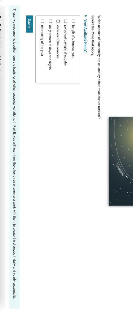 Solved Part A - Earth's key movements The revolution of | Chegg.com