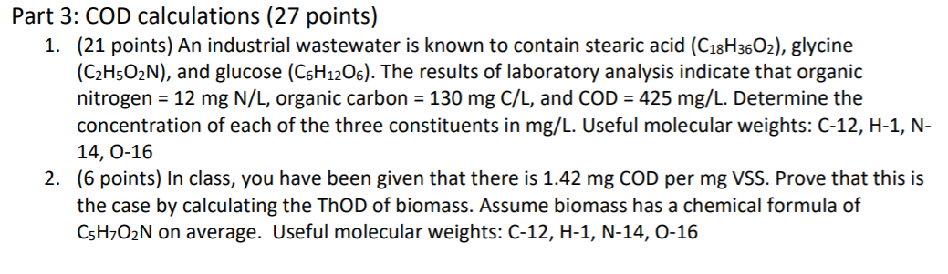 Solved Part 3: COD calculations (27 points) 1. (21 points) | Chegg.com