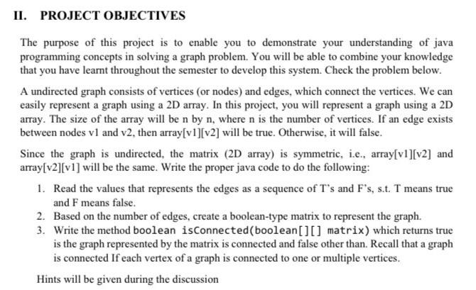 Solved II. PROJECT OBJECTIVES The purpose of this project is | Chegg.com